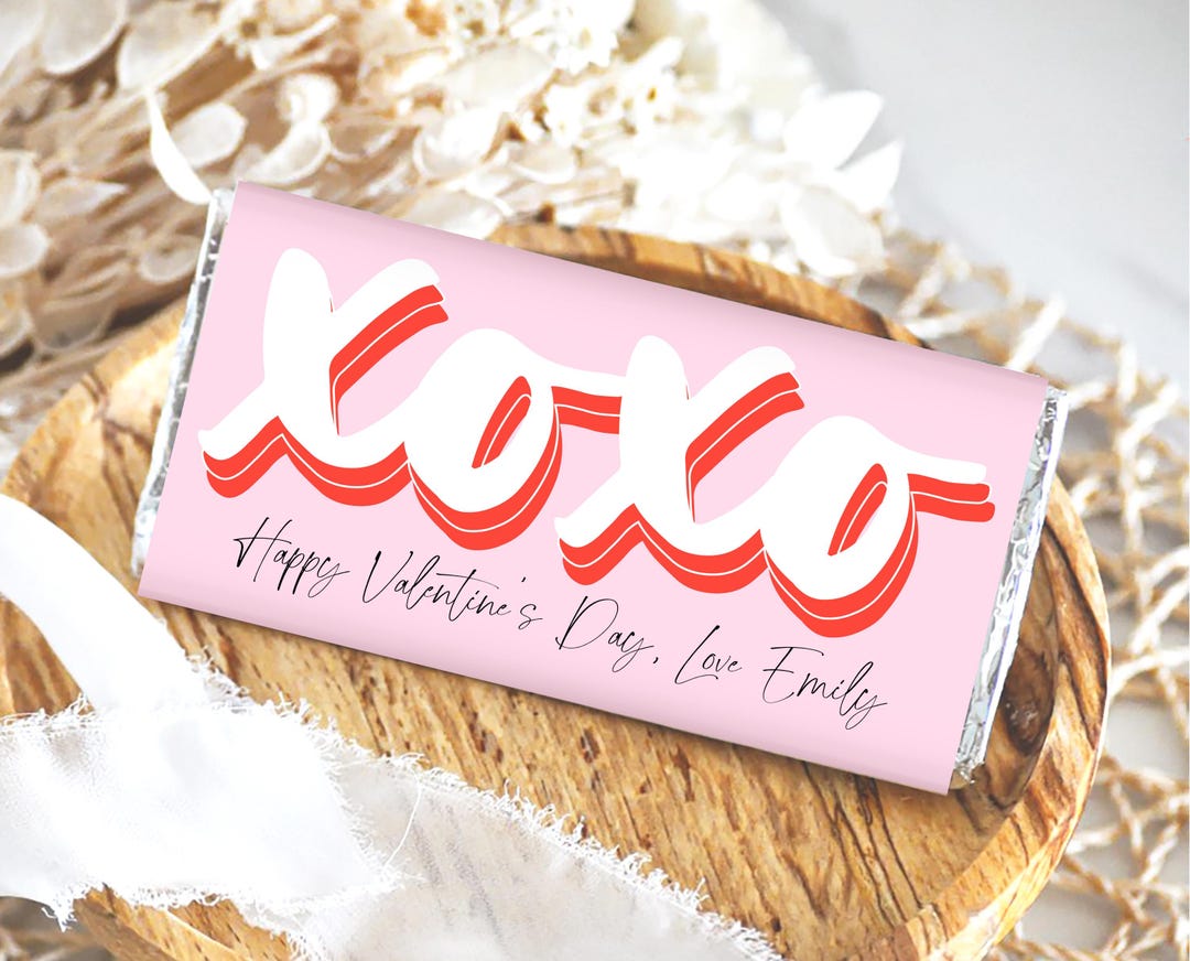 Editable Valentine's Day Chocolate Wrapper, Pink Red XOXO Chocolate ...