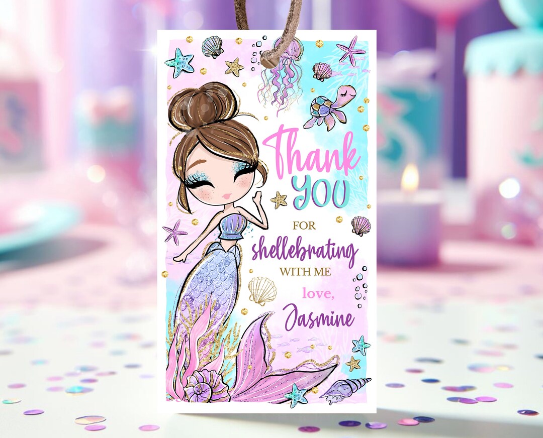 Editable Mermaid Birthday Favor Tag, Mermaid Birthday Thank You Tags ...