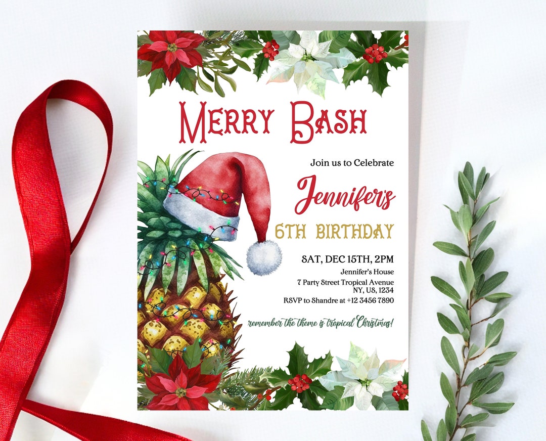 Editable Tropical Christmas Luau Invitation Template, Christmas Party ...