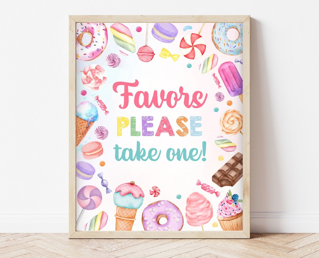 Favors Sign Candy Land Birthday, Pink Sweet Candy Birthday Decor Poster ...