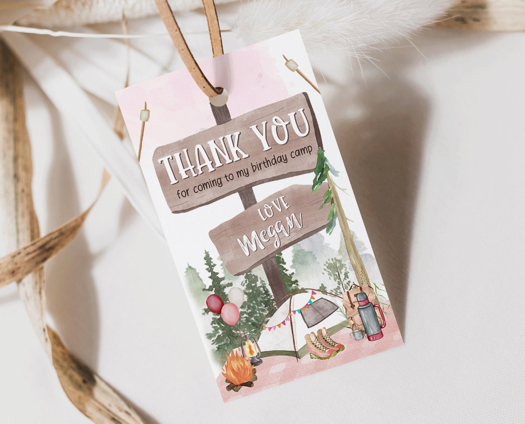 Editable Girl Camp Party Favor Tag Camp Out Birthday Thank You - Etsy