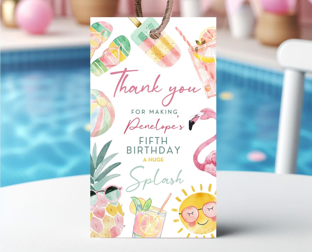 Editable Pool Party Favor Tag, Girl Pool Birthday Party, Pastel Pool ...