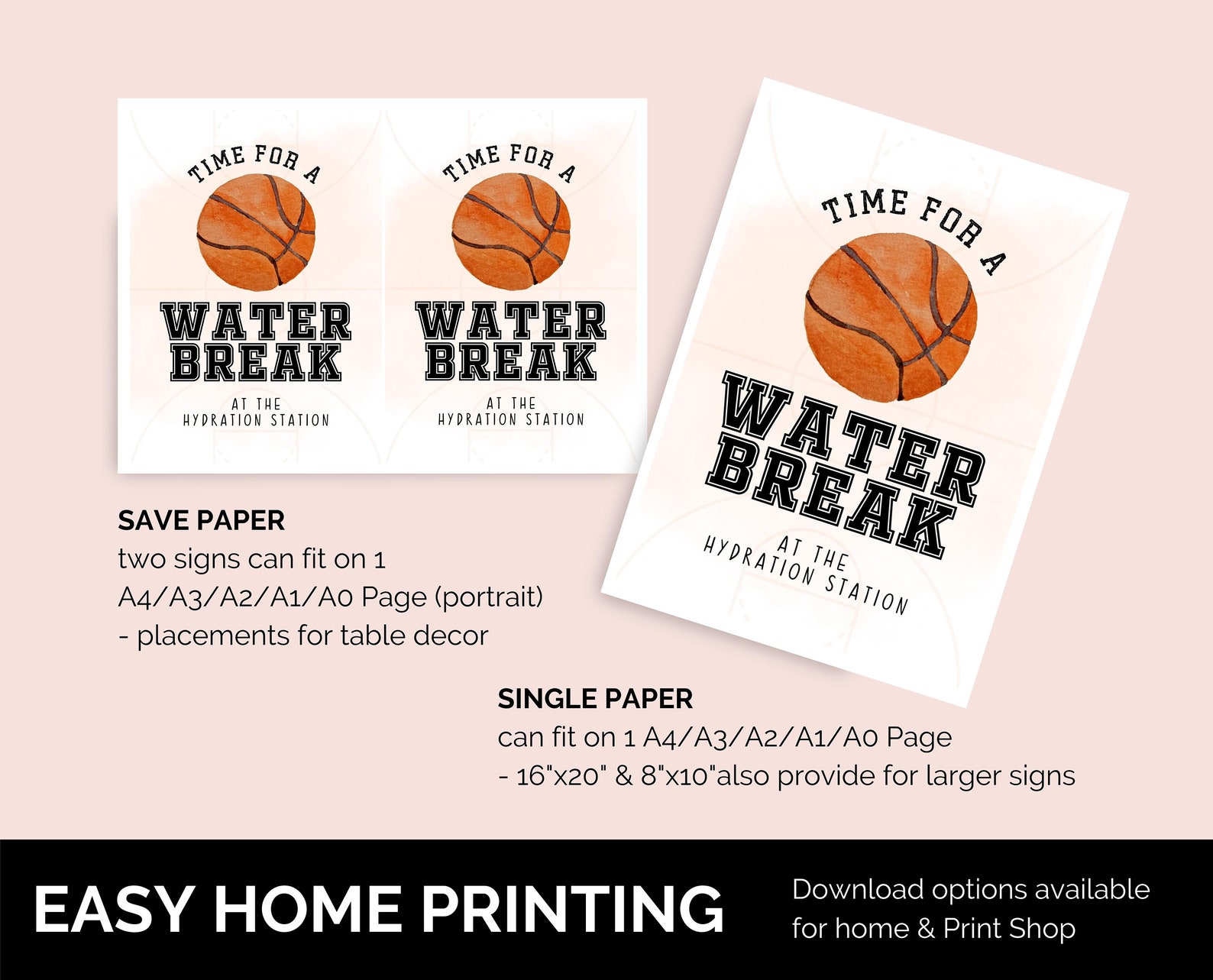 Editable Minimalist Basketball Sign Water Break Basketball - Etsy