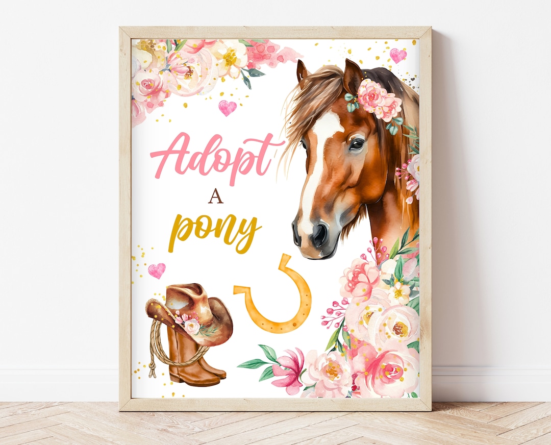 Adopt A Pony Sign Cowgirl Birthday, Pink Horse Party Decorations ...