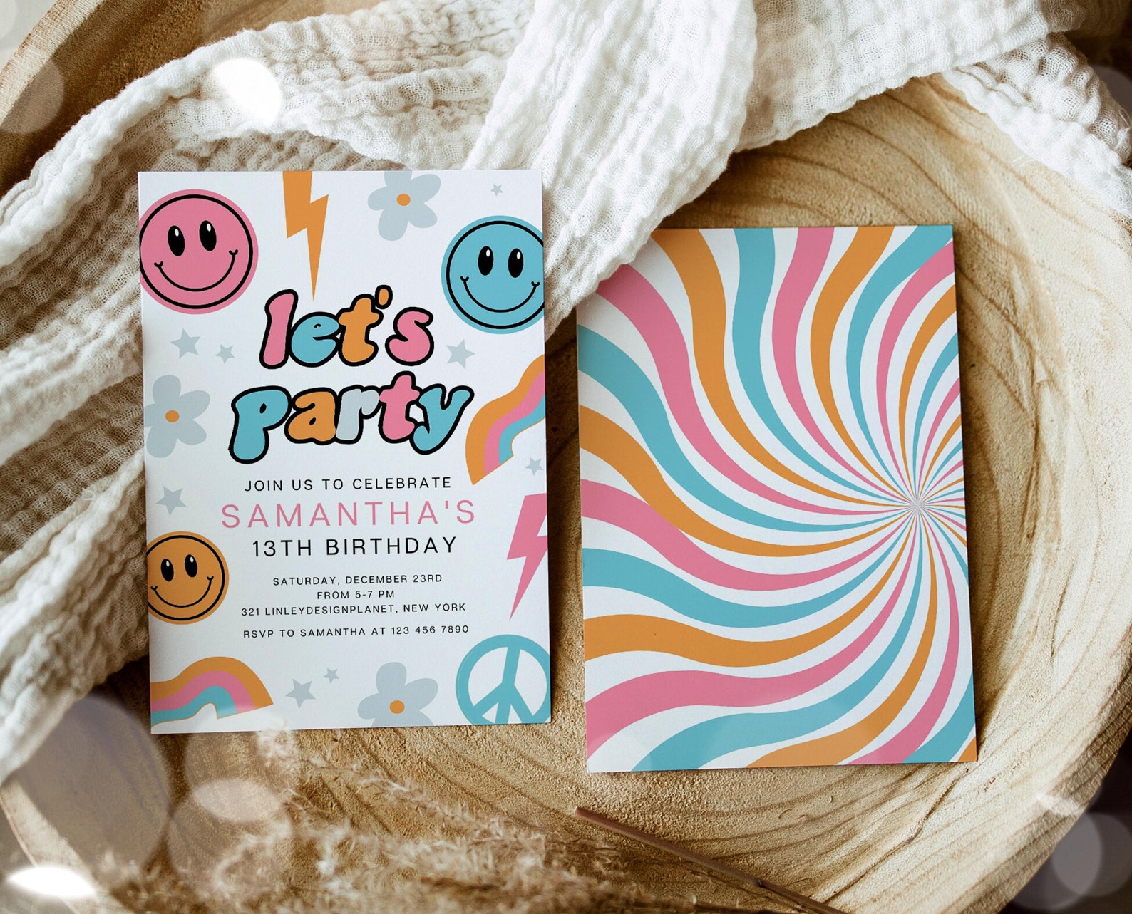 Editable Smiley Face Birthday Invitation, Retro Boy Birthday Party ...