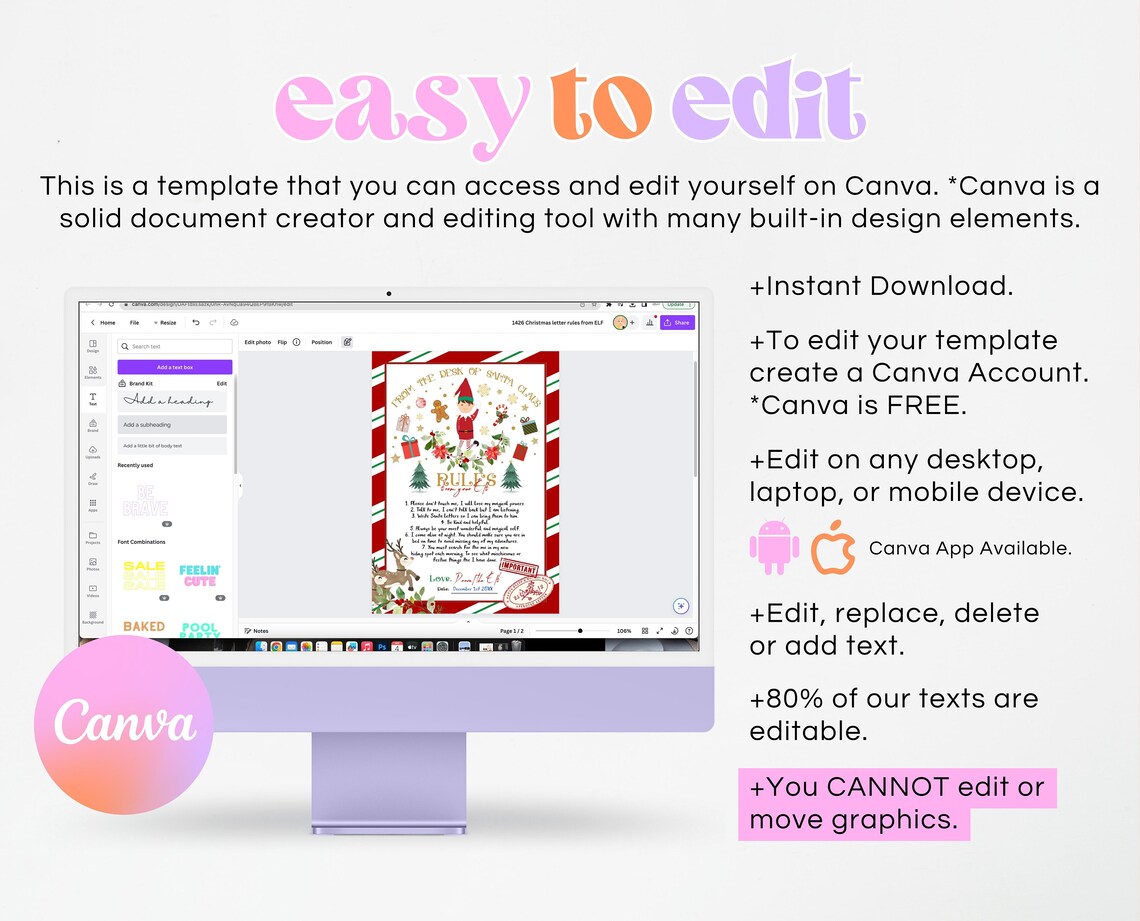 Editable Christmas Elf Magic Rules for Kids Template, Do Not Touch Me ...