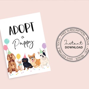 Editable Adopt A Puppy Birthday Printable Sign Adopt A Puppy - Etsy