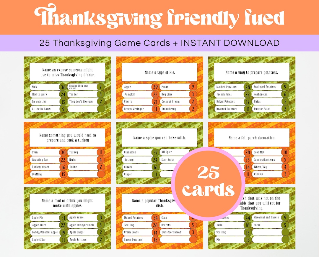 Thanksgiving Friendly Feud Game, Printable Thanksgiving Game ...