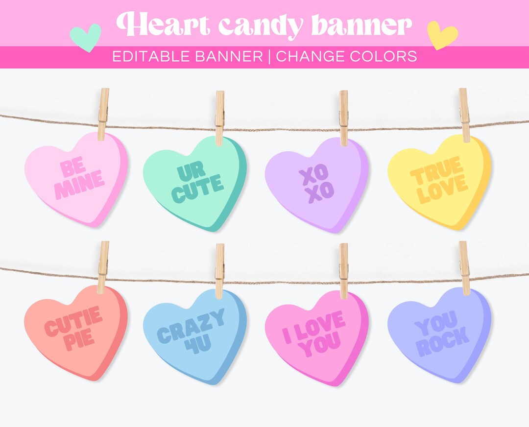 Editable Heart Candy Banner, Heart Candy Theme Valentine, Little ...