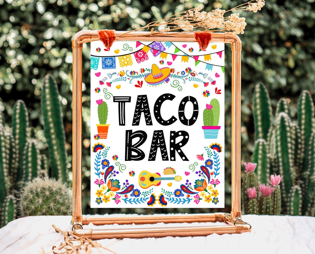 Taco Bar Sign Fiesta Birthday, Mexican Theme Party Signs, Cactus ...