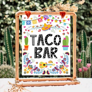 Taco Bar Sign Fiesta Birthday, Mexican Theme Party Signs, Cactus ...