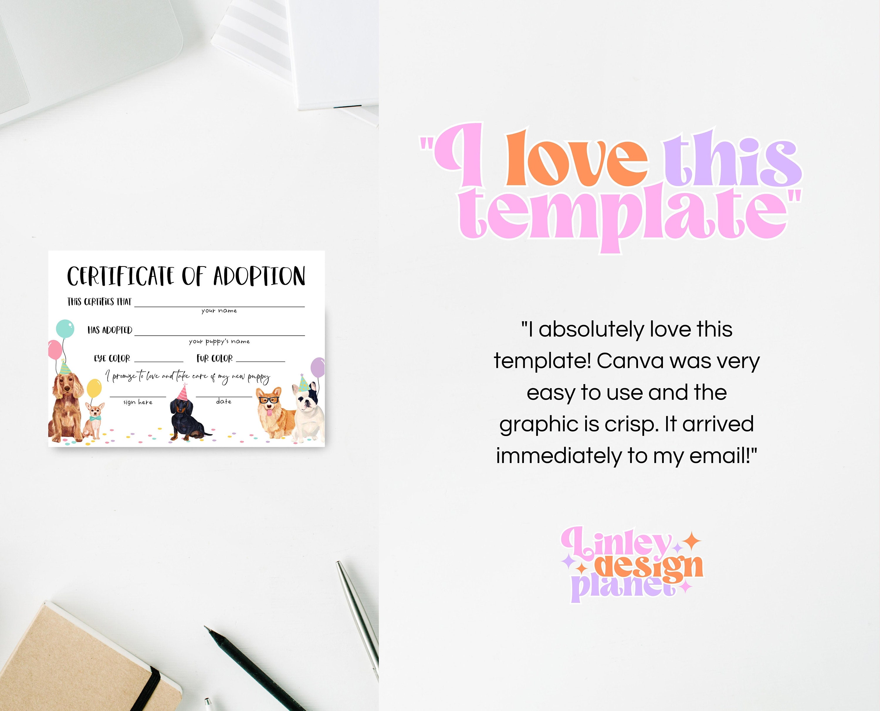 Editable Pet Adoption Certificate: Puppy Birthday Party Decor ...