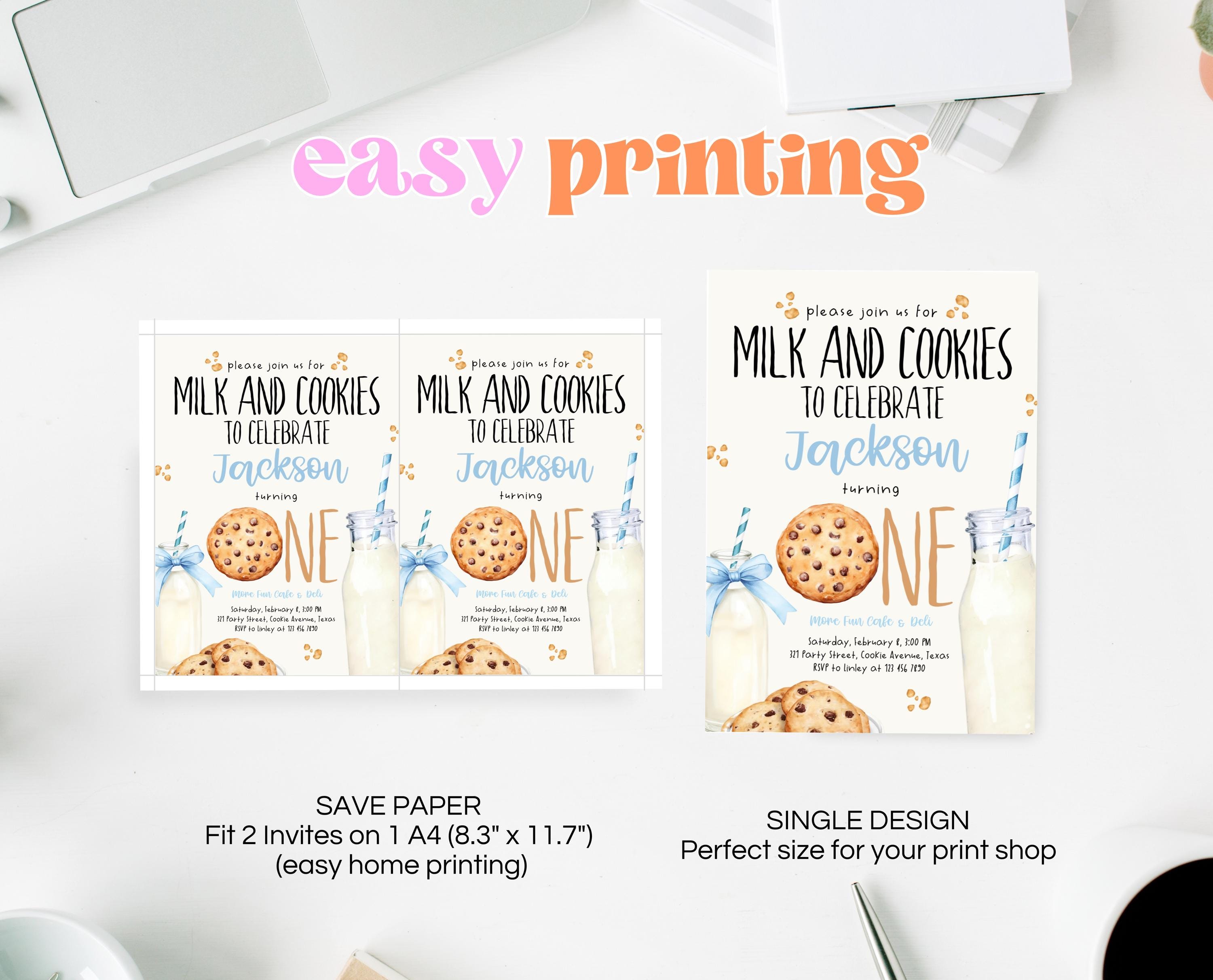 Editable Milk and Cookies Birthday Invitation, Milk and Cookies First ...