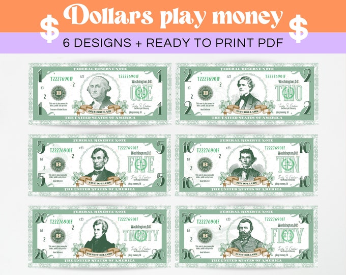 Printable Play Money for Kids - Digital Instant Download Pretend Play ...