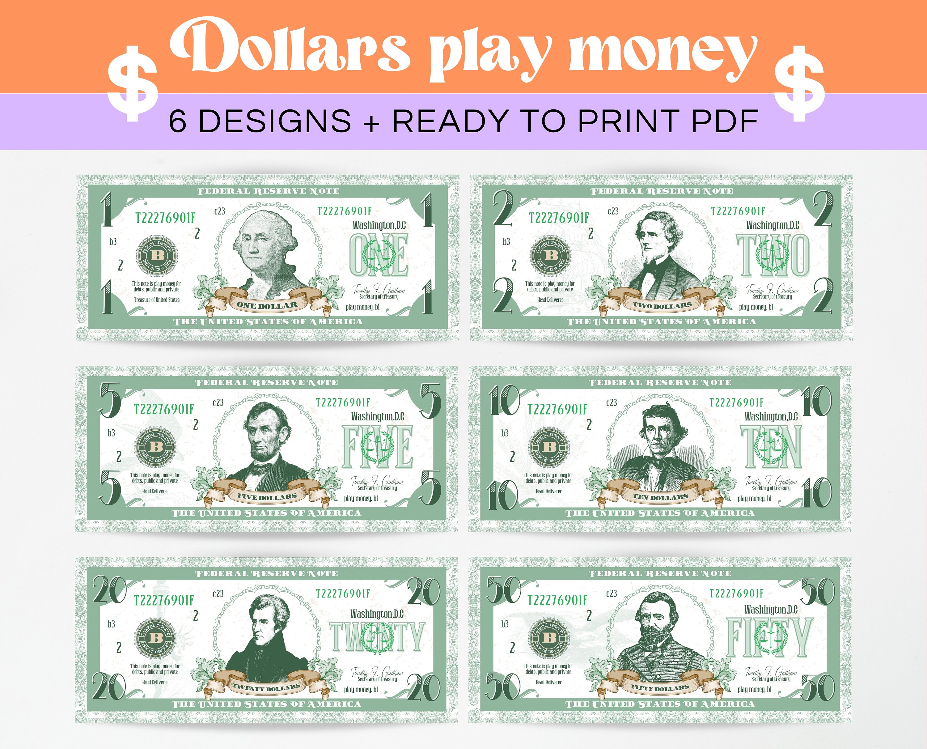One Dollar Play Money Printable Dino Dollars Printable Play Money