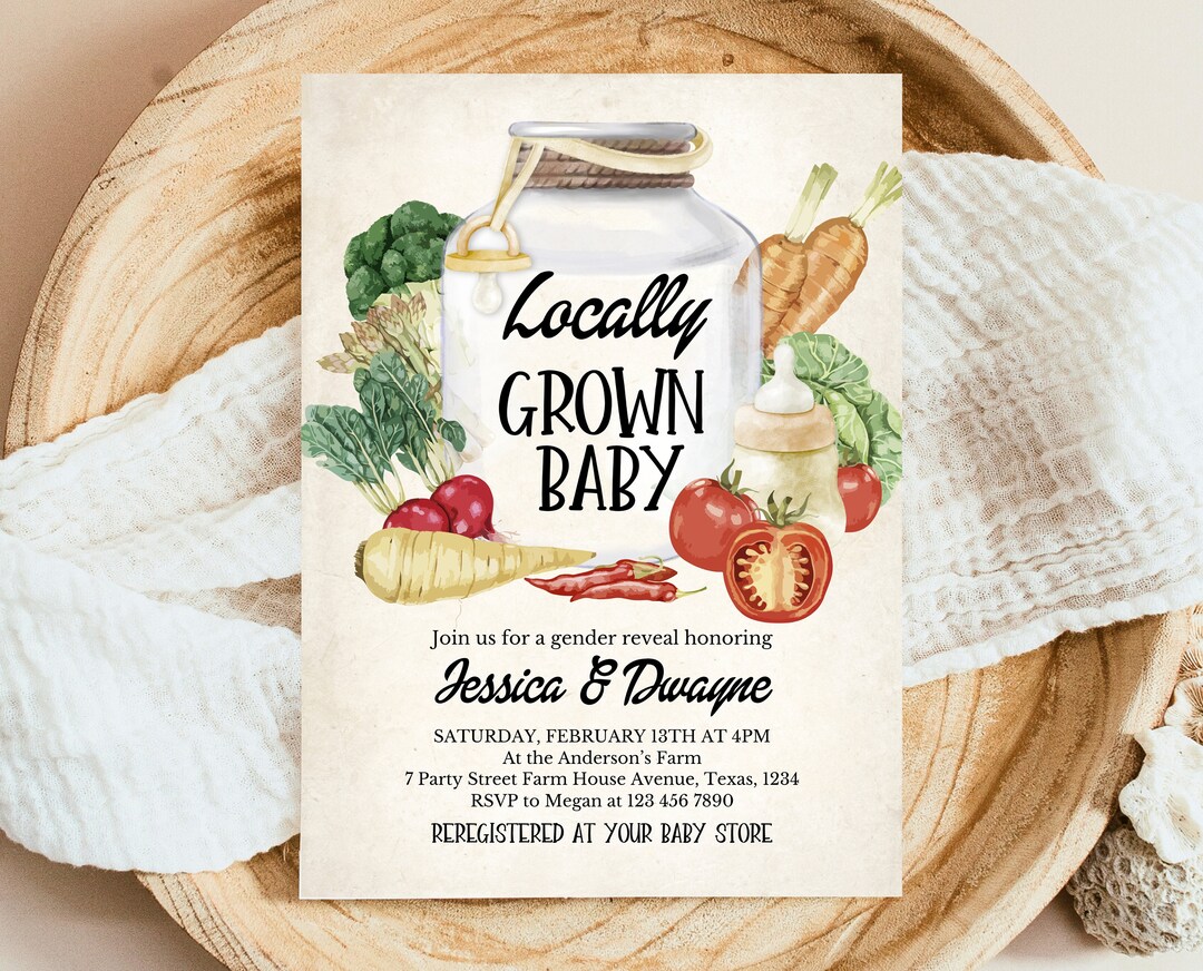 Editable Locally Grown Gender Reveal Invitation, Farmer's Market Invite ...
