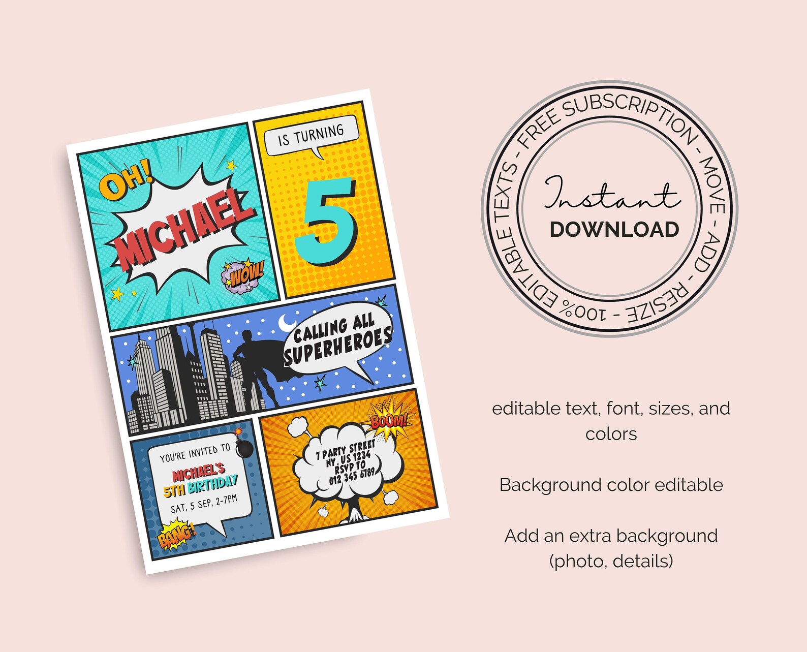 Editable Comic Superheroes Birthday Invitation Superhero - Etsy