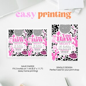 Editable Disco Cowgirl Birthday Party Invitation, Pink Disco Cowgirl ...