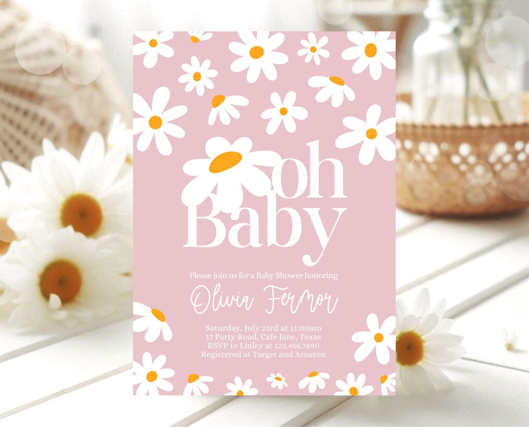Daisy Baby Shower Invitation: Editable Boho Floral Template (canva) - Etsy