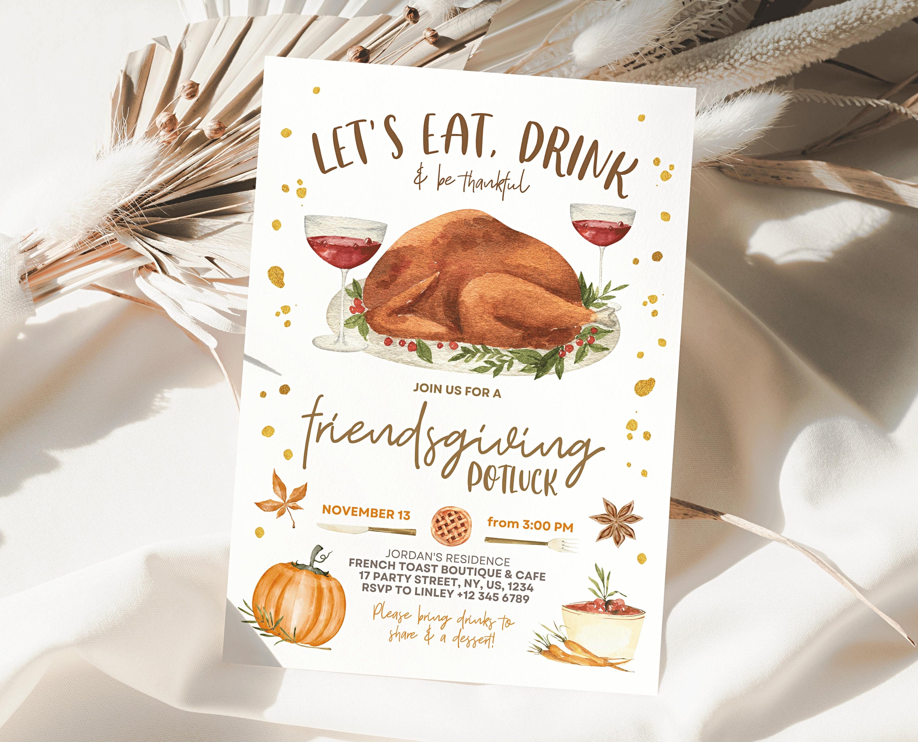 Editable Thanksgiving Invitation Friendsgiving Invite Rustic - Etsy