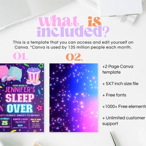 Editable Neon Sleepover Invitation Template, Slumber Party Invitation ...