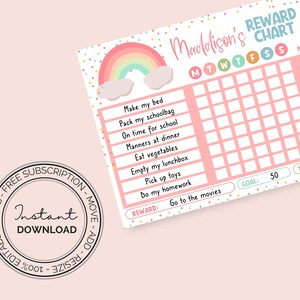 Editable Rainbow Reward Chart, Kids Chore Reward Chart, Printable Chore ...