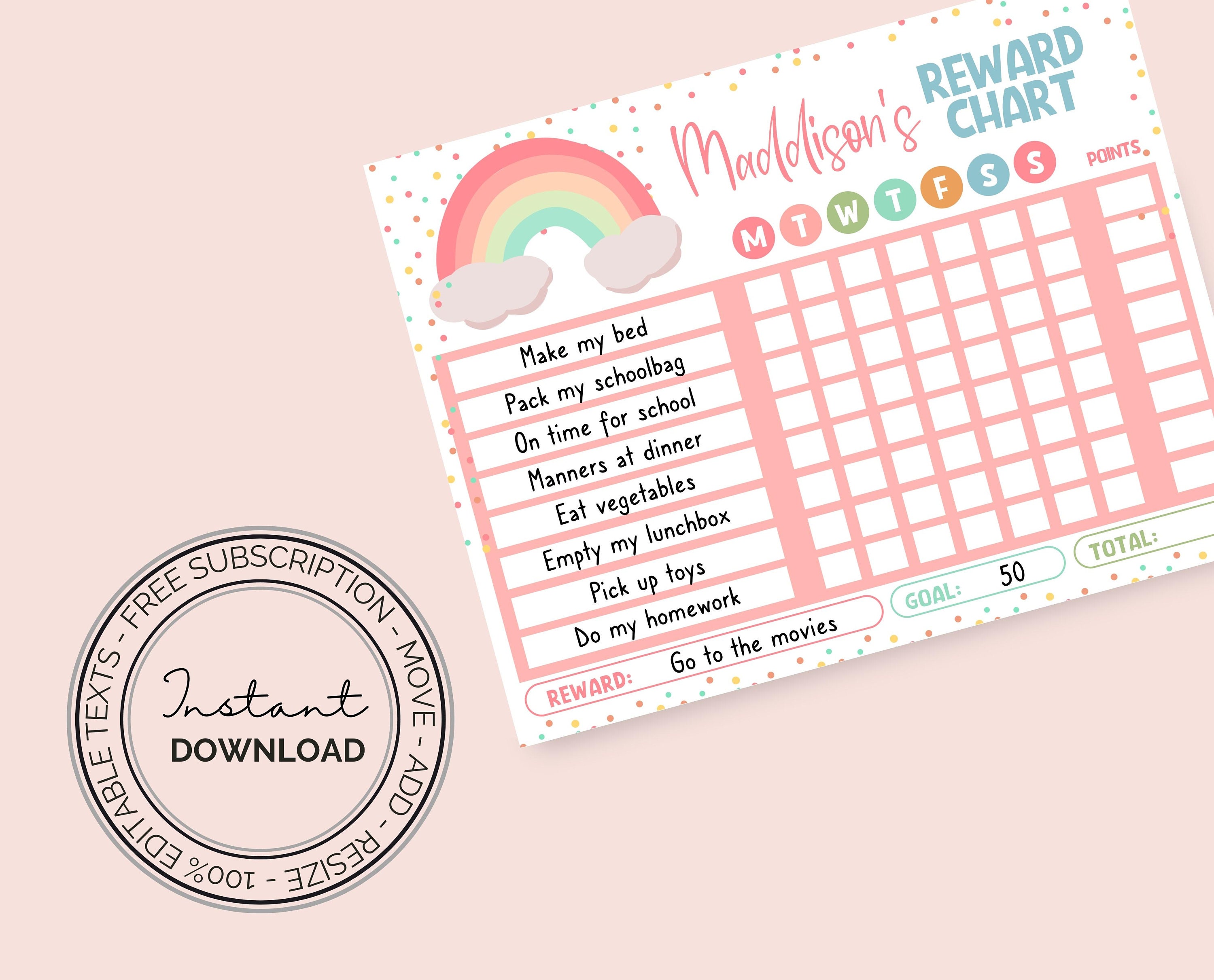 Editable Rainbow Reward Chart Kids Chore Reward Chart - Etsy Editable Rainbow Reward Chart Kids Chore Reward Chart - Etsy