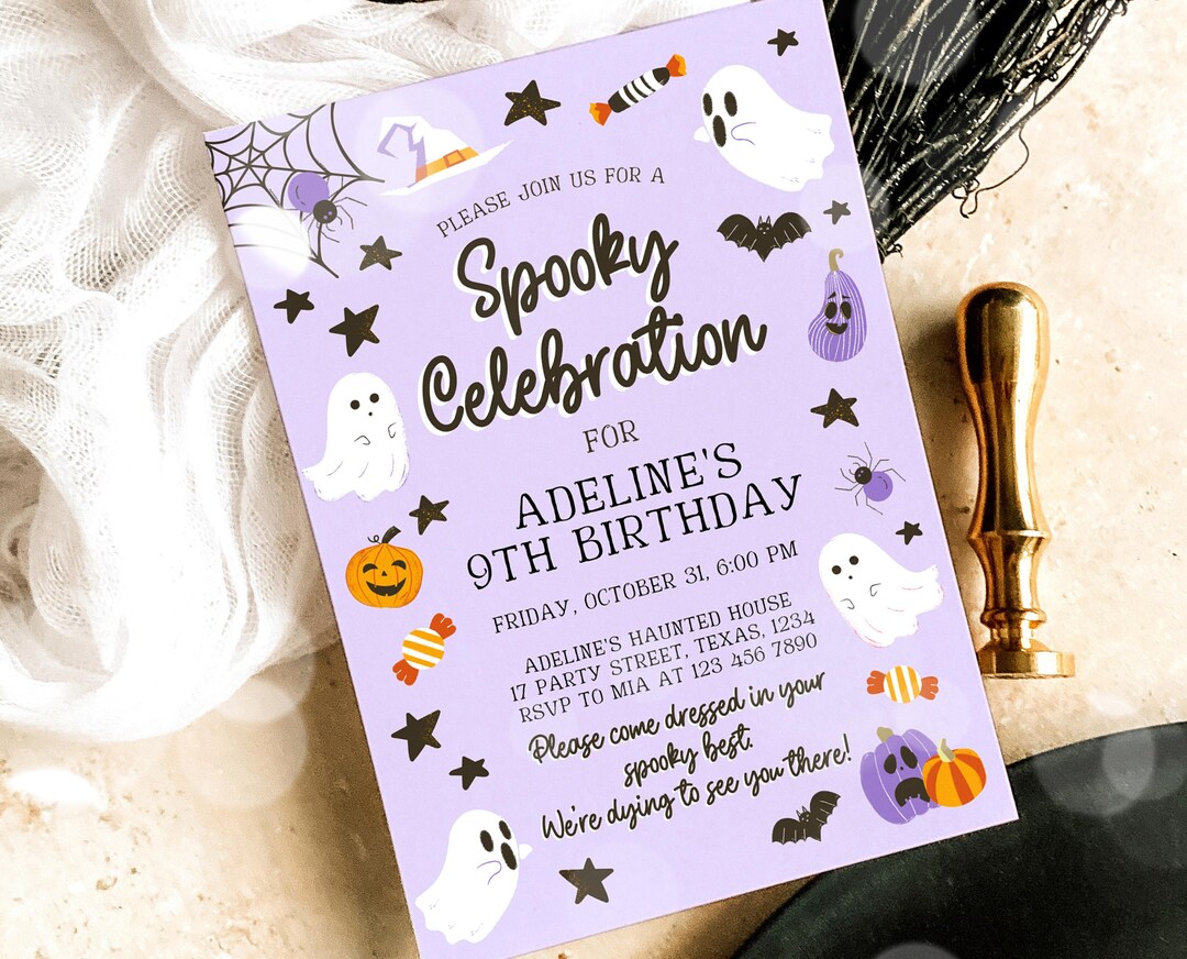 Editable Purple Halloween Birthday Invitation Halloween - Etsy