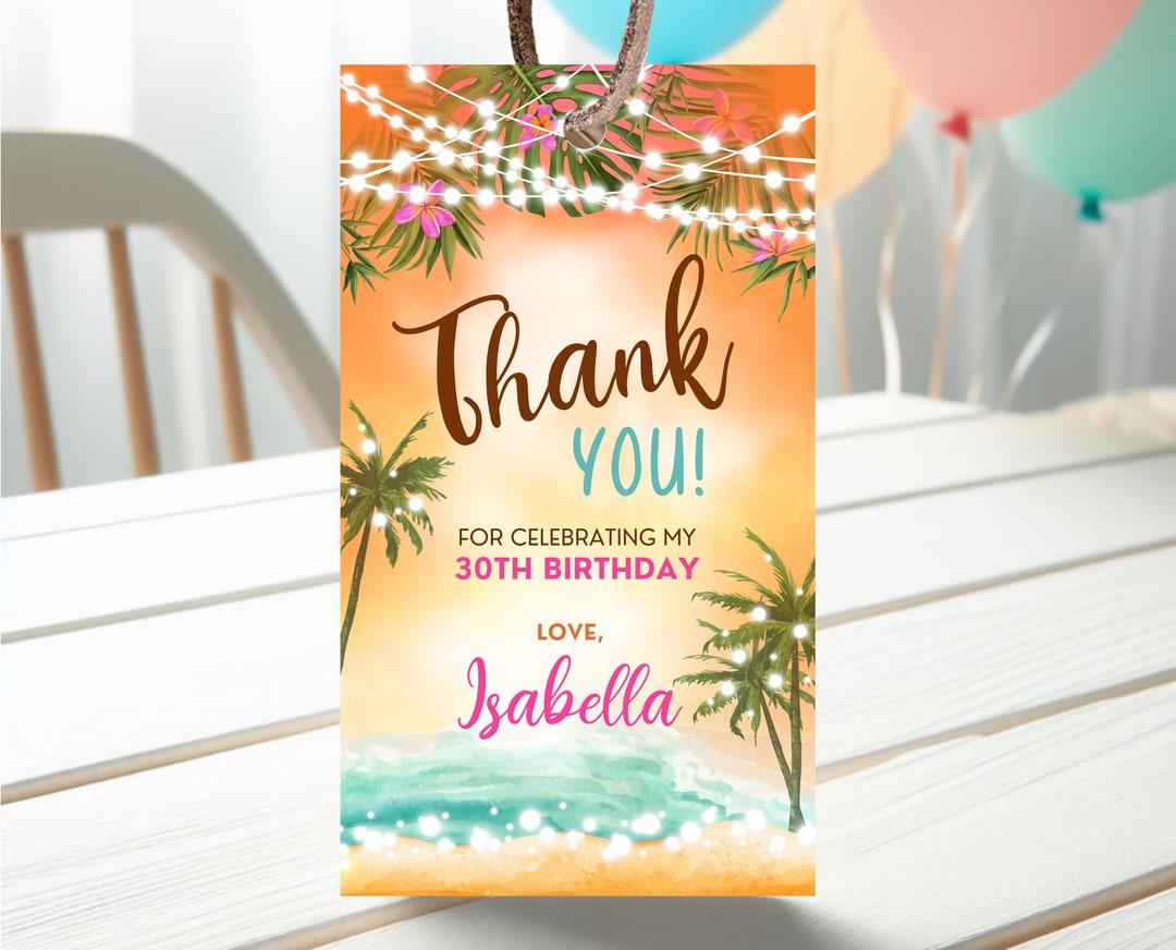 Editable Havana Beach Birthday Favor Tag, Tropical Birthday Thank You ...