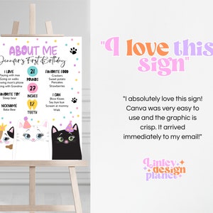 Cat Birthday Milestone Sign Template, Kitten Birthday Party About Me ...
