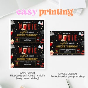 Editable Movie Birthday Invitation Cinema Party Invite Pop on Over ...