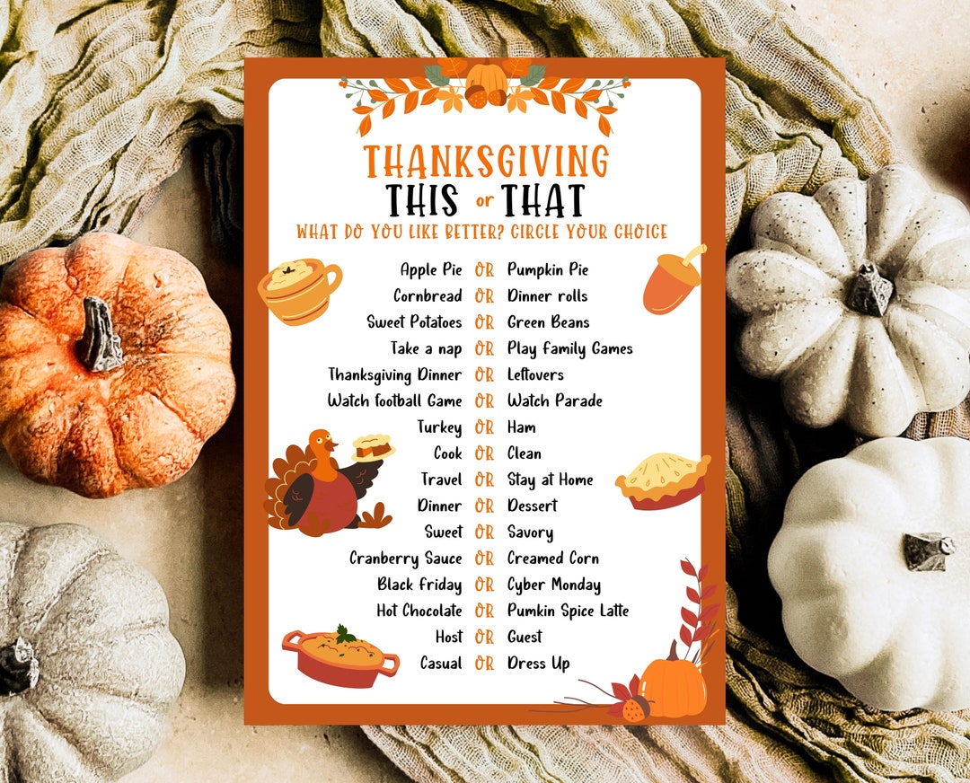 Thanksgiving This or That Game, Thanksgiving Trivia Quiz for Teens ...
