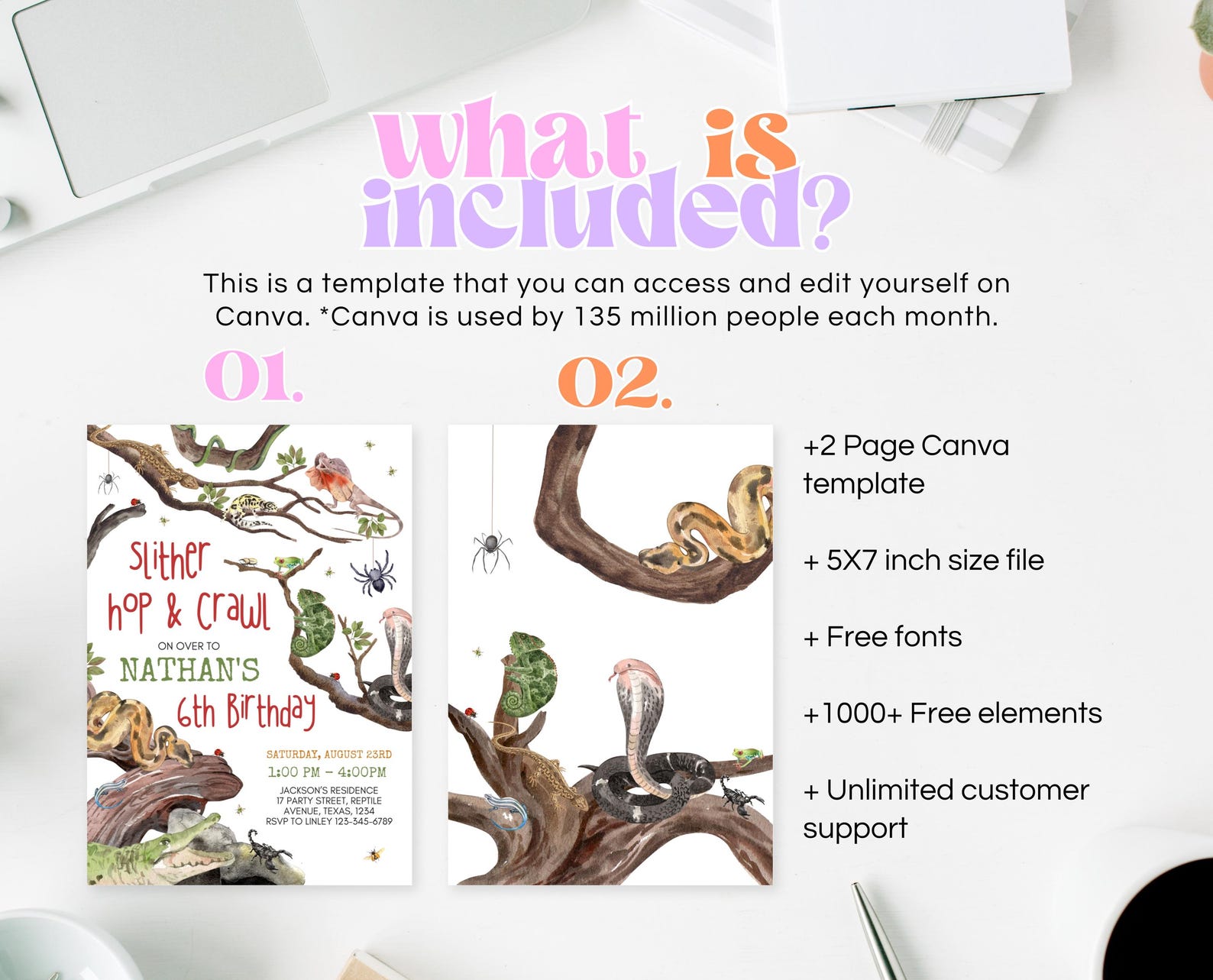 Editable Reptile Birthday Invitation: Snake, Lizard, Crawly Theme ...