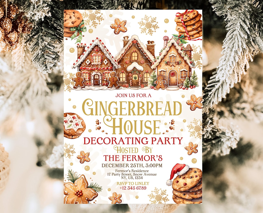 Gingerbread House Decorating Contest Invitation, Christmas Gingerbread ...