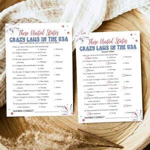 Printable 4th of July Crazy USA Laws Game, July 4th Games, Independence ...