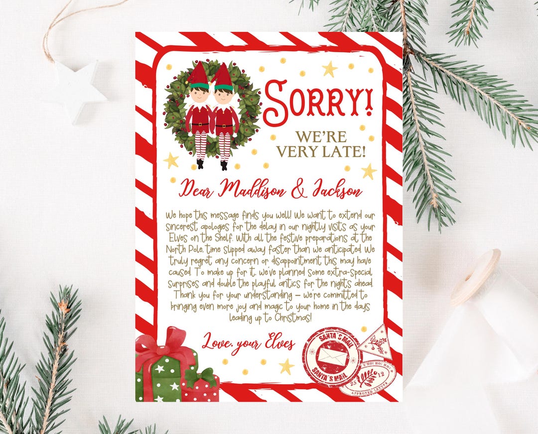 Editable Elf We're Late Arrival Letter, Christmas Elf Last Minute ...