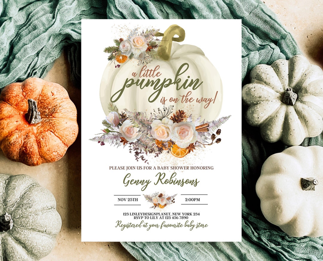 Fall Pumpkin Baby Shower Invitation Template, Little Pumpkin Baby ...