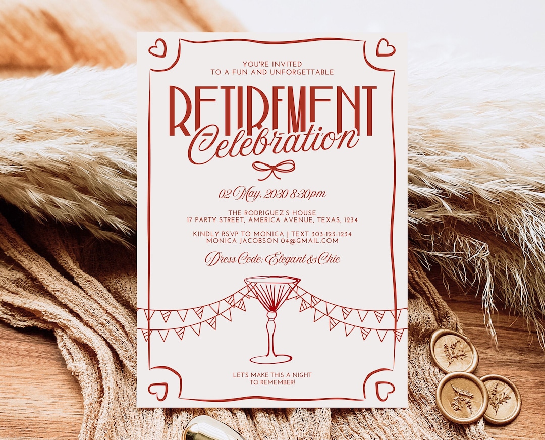 Editable Retirement Party Invitation, Retirement Invitation, Cocktail ...