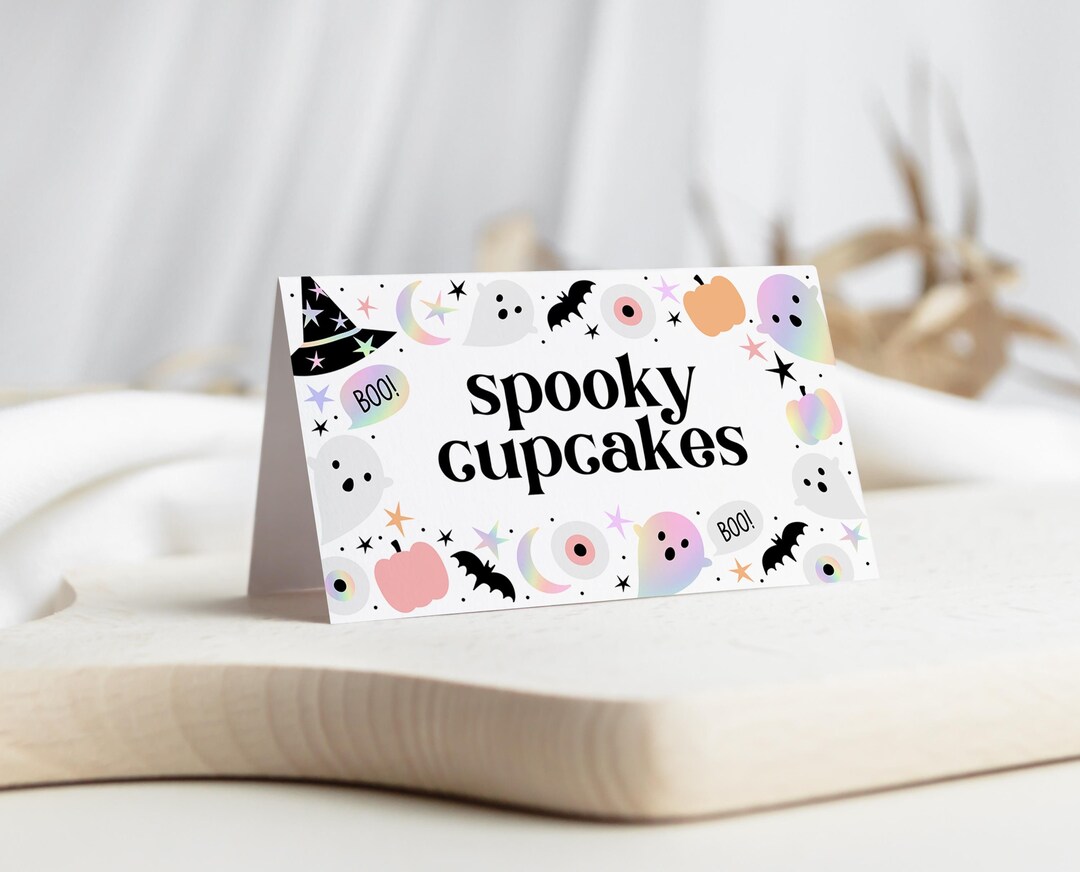 Editable Pastel Halloween Birthday Food Label, Holographic Halloween ...