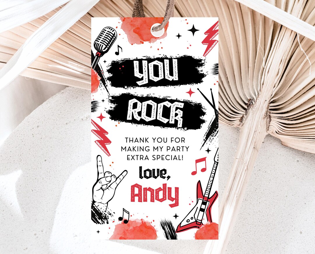 Rock and Roll Birthday Favor Tag: Editable Thank You (digital Download ...