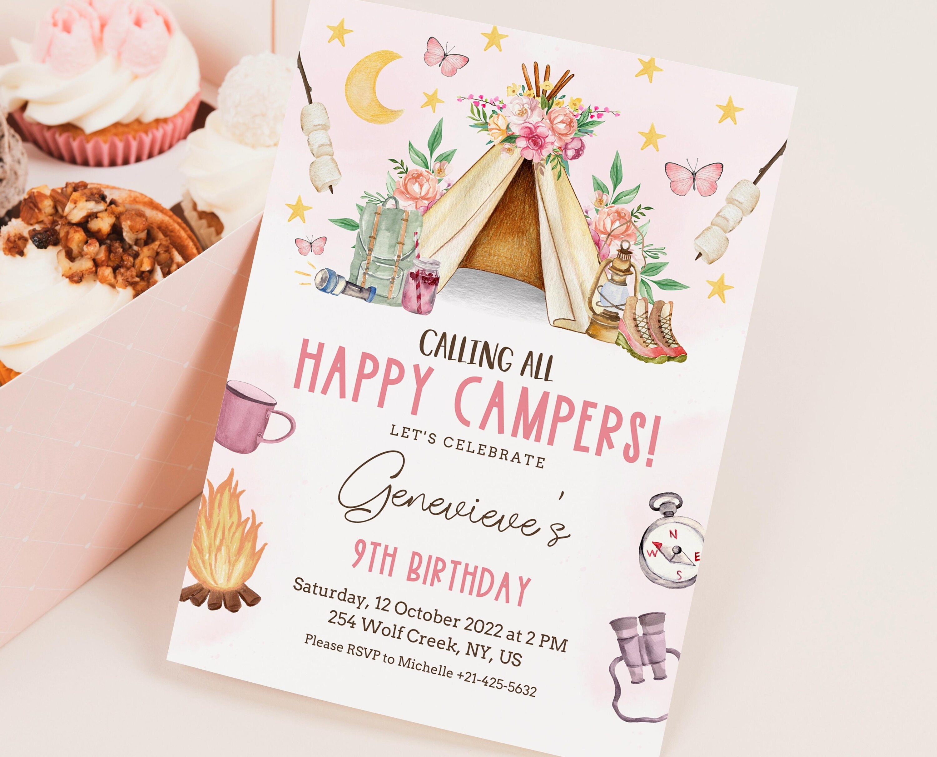 Editable Girl Camp Party Invitation Camp Out Birthday Party - Etsy Canada