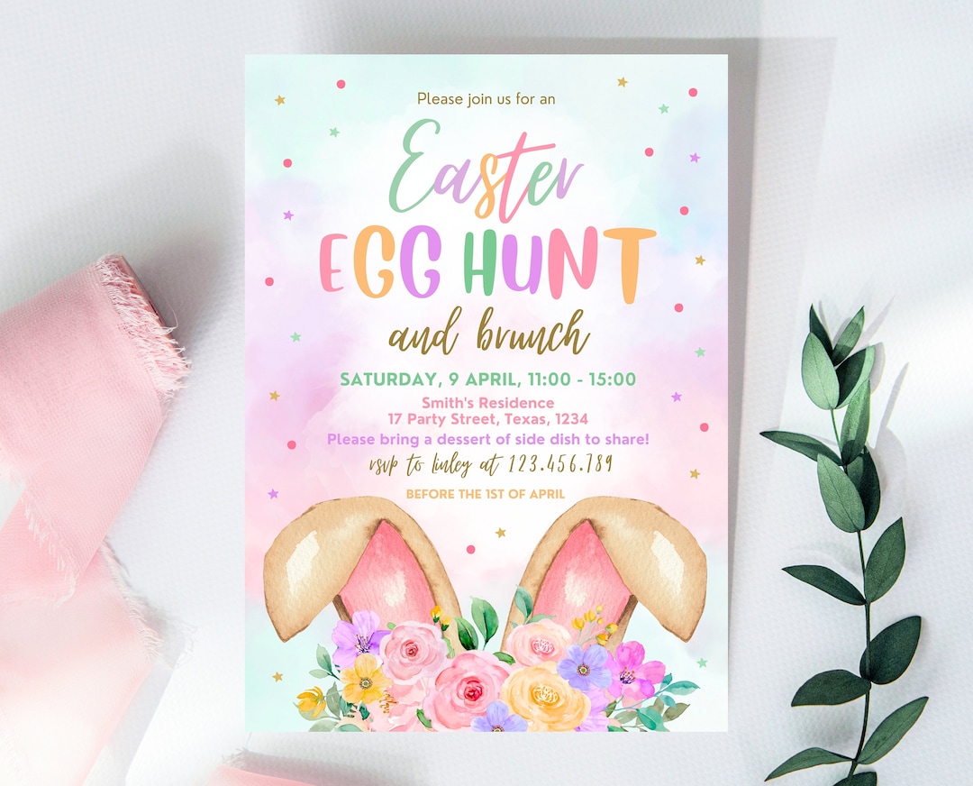 Editable Easter Egg Hunt Invitation, Bunny Invitation, Easter ...