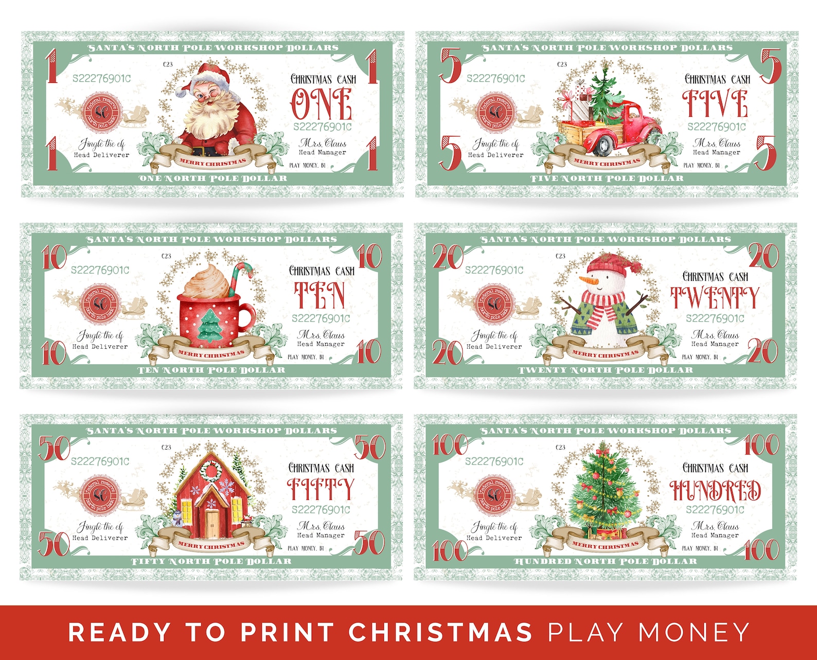 Printable Christmas Money North Pole Dollar Bill Kid's - Etsy