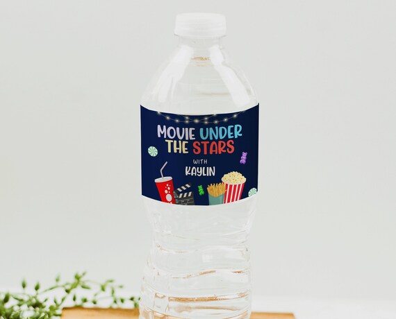 Editable Movie Night Water Bottle Label Tag Cinema Label | Etsy
