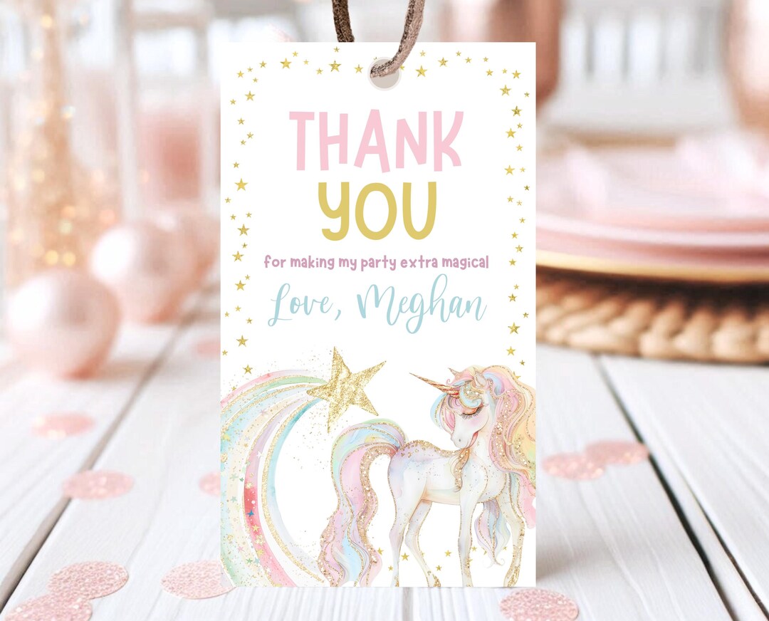 Editable Unicorn Birthday Favor Tag: Pastel Rainbow Party (instant ...
