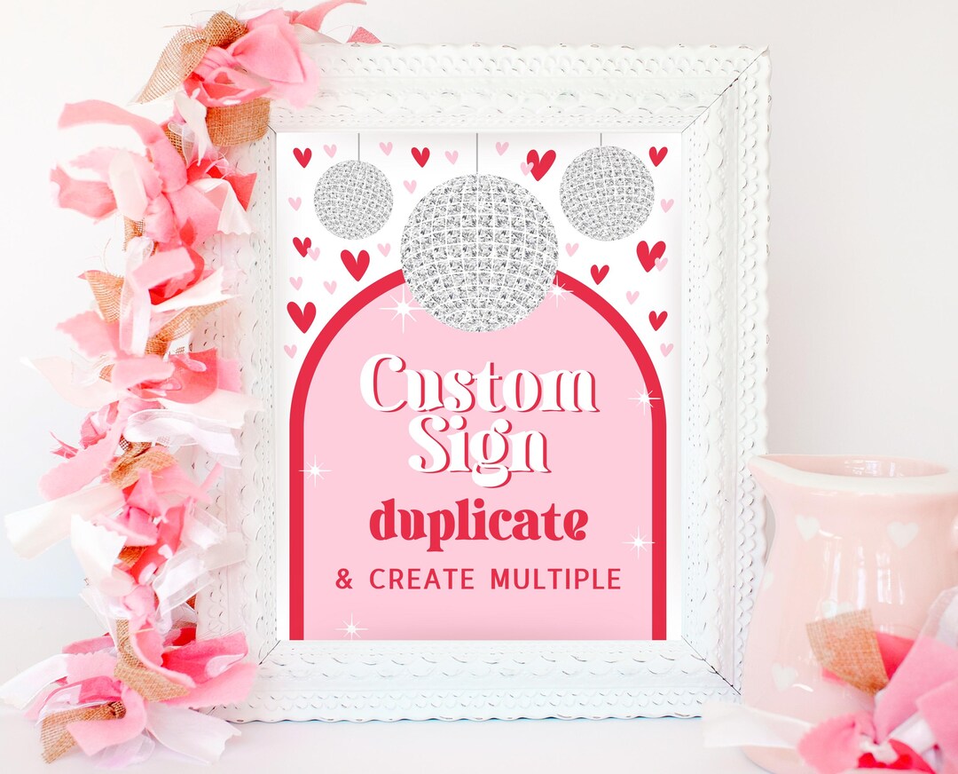 Editable Disco Valentine's Sign: Pink & Red Boho Design (instant ...