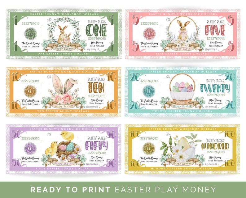 Easter Play Money Easter Hunt Bunny Bucks Printable Easter - Etsy