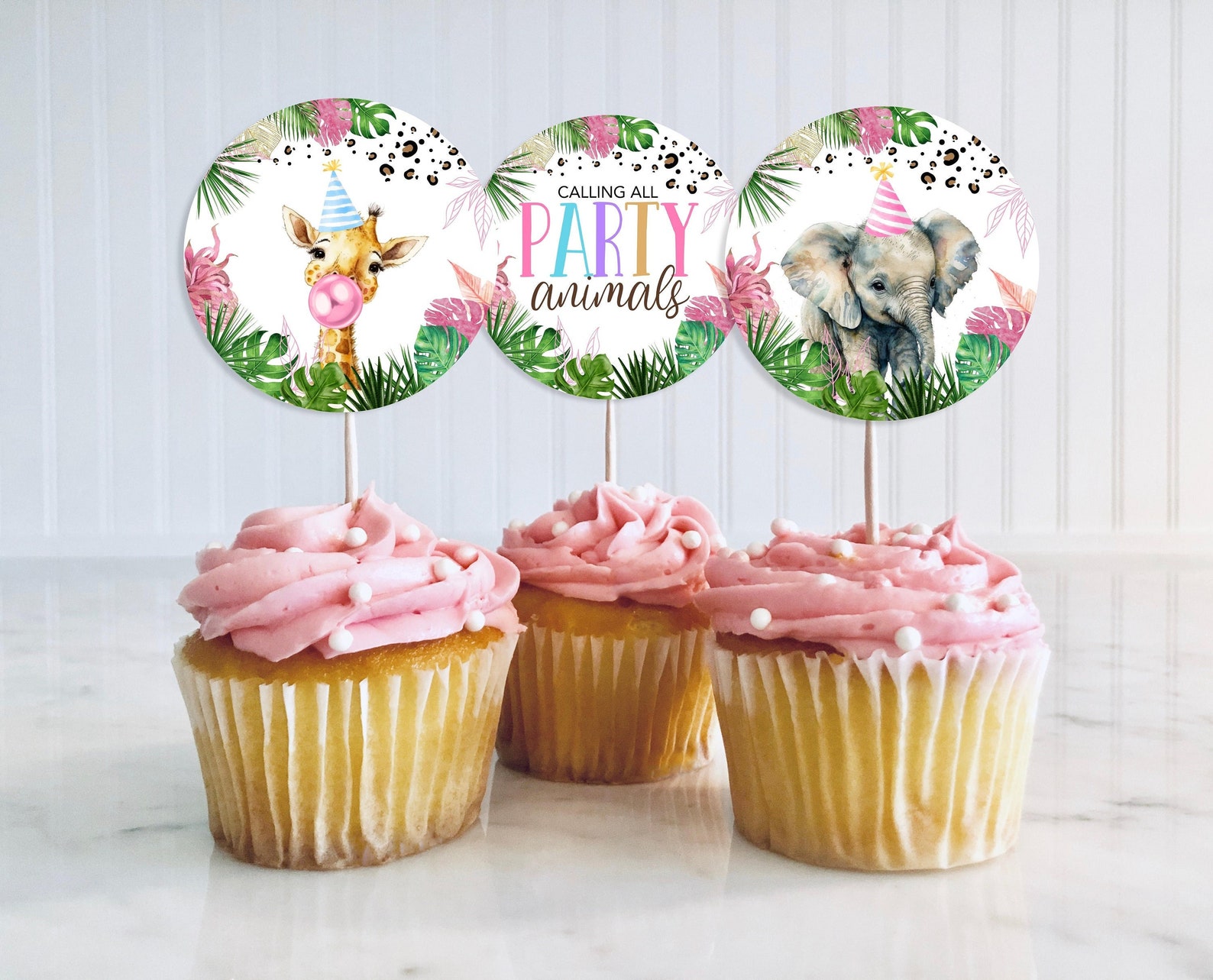 Editable Party Animals Cupcake Toppers Template, Party Animals Toppers ...