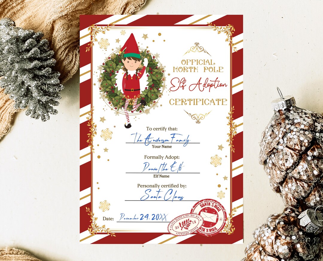 Editable Girl Elf Adoption Certificate Template, Adopt an Elf Card, Elf ...
