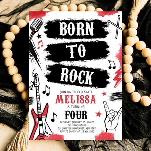 Editable Born Two Rock 2nd Birthday Party Invitation, Boy Rock and Roll ...